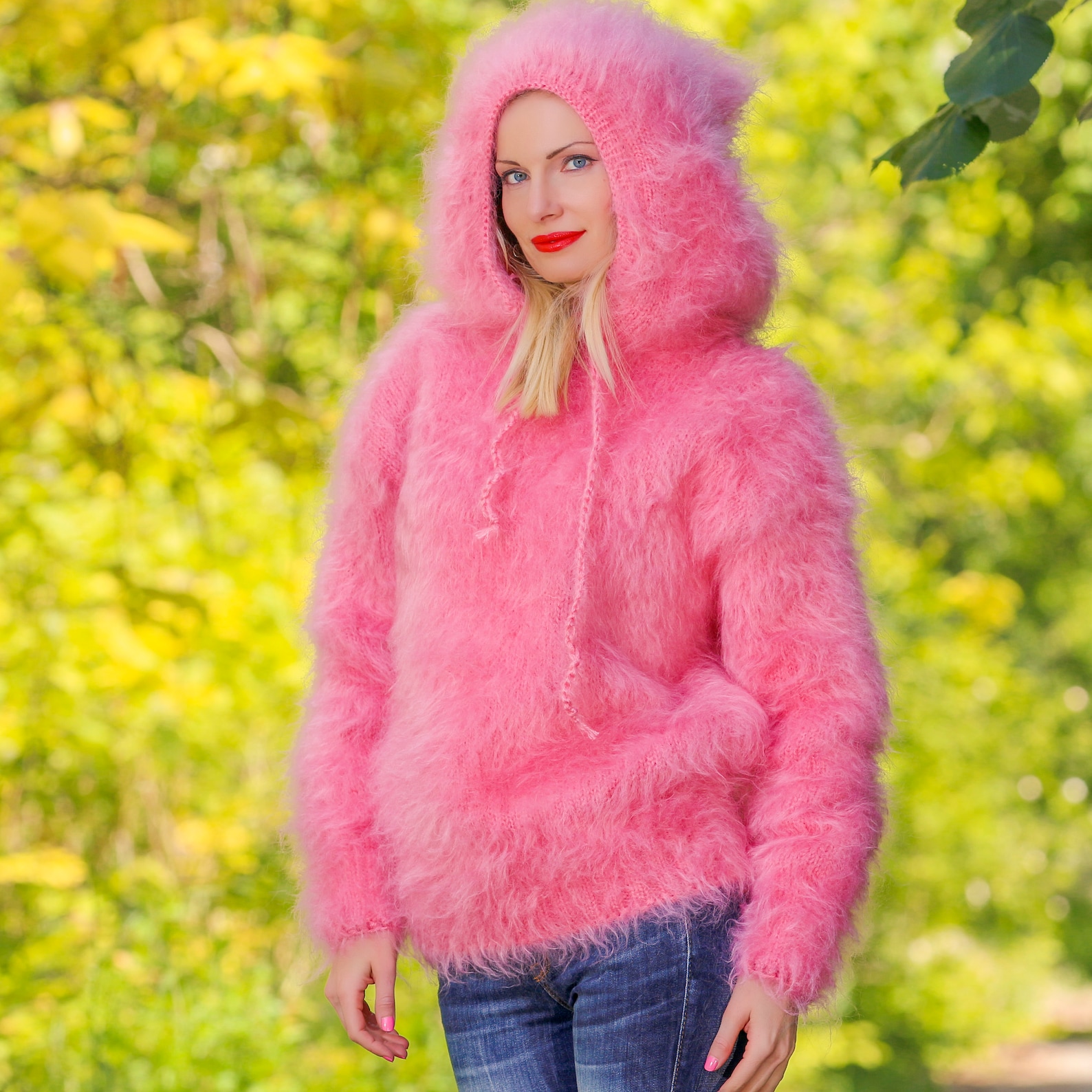 Fuzzy Hoodie Mohair Sweater Hand Knitted Pullover With Hood by ...