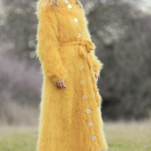 Yellow Long Mohair Cardigan Fuzzy Hand Knitted Coat - Ready to Ship ...