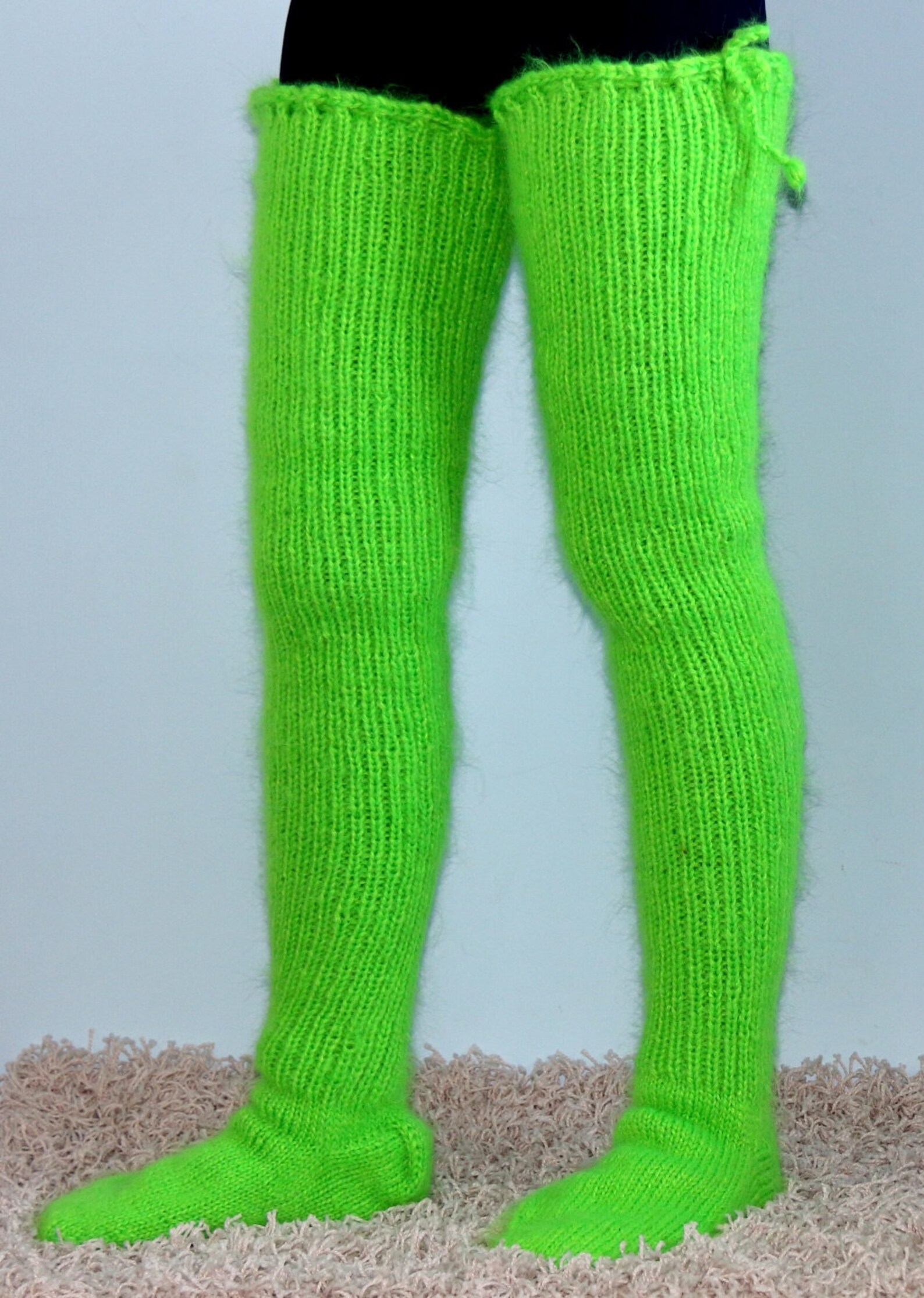Long Mohair Socks Fuzzy Hand Knit Stockings Thick Fluffy Leg Warmers by ...