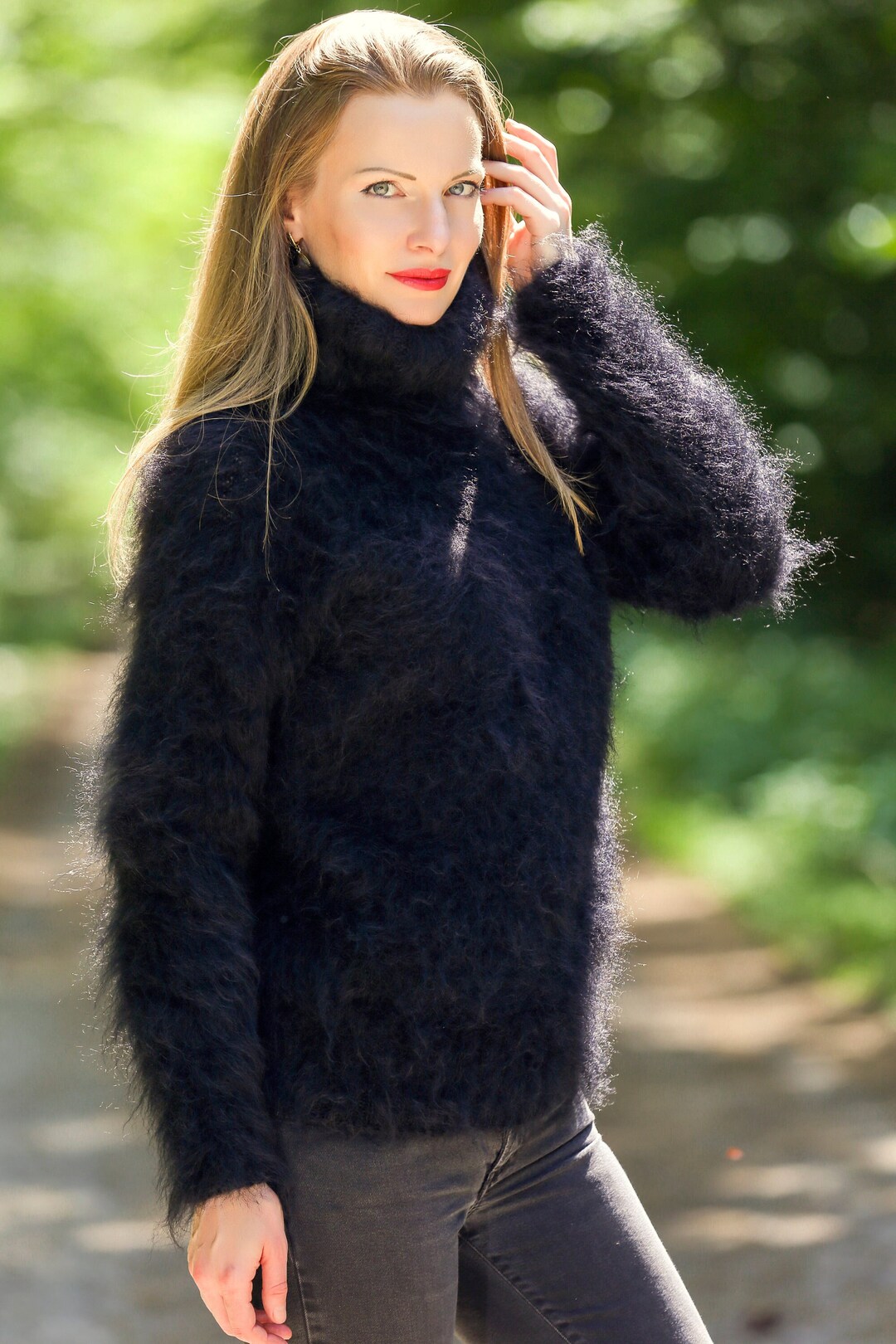 Black Fuzzy Light Mohair Sweater Supertanya Handmade Luxurious Pullover ...
