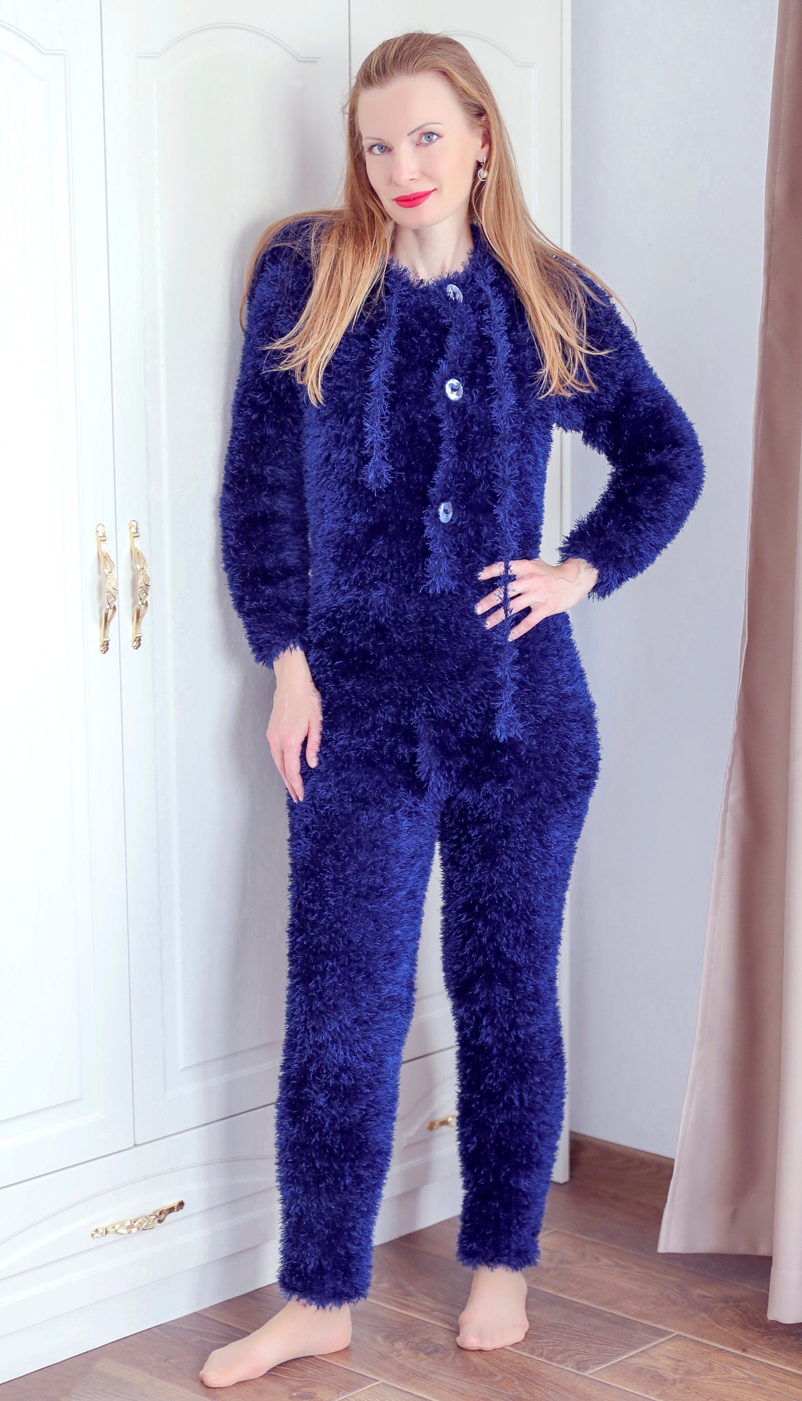 Fluffy Catsuit Pajama With Hood Decofur Hand Knitted Bodysuit Hand ...