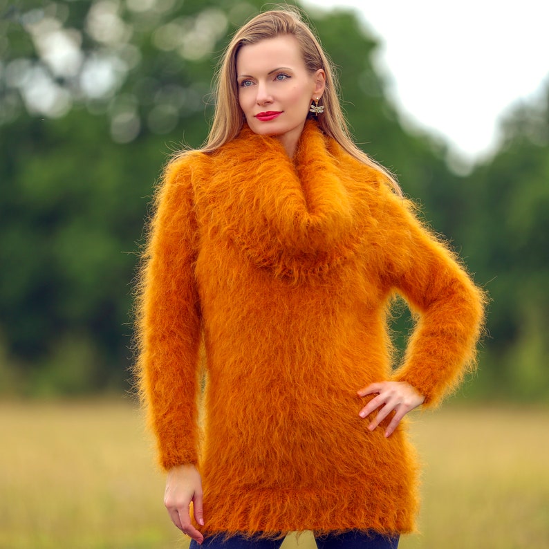 Fuzzy Cowlneck Sweater Hand Knitted Fluffy Jumper Designed by ...