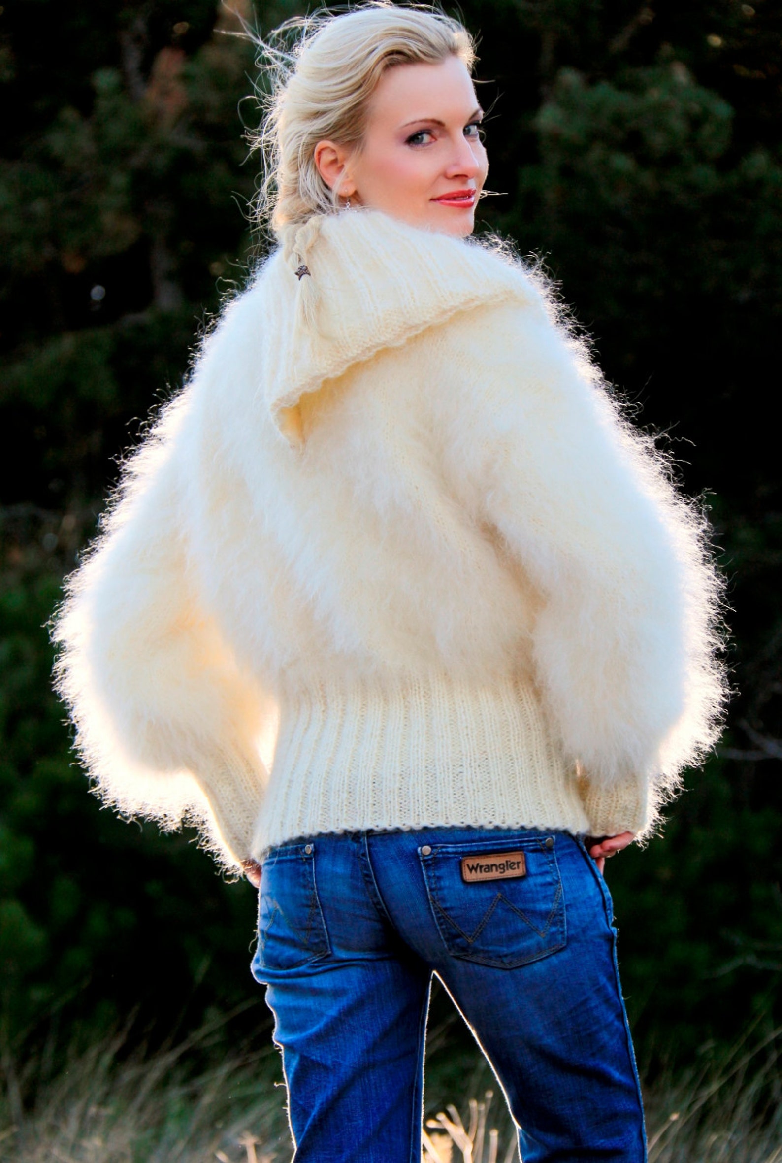 Ivory White Mohair Sweater Hand Knitted Designer Fuzzy Pullover by ...