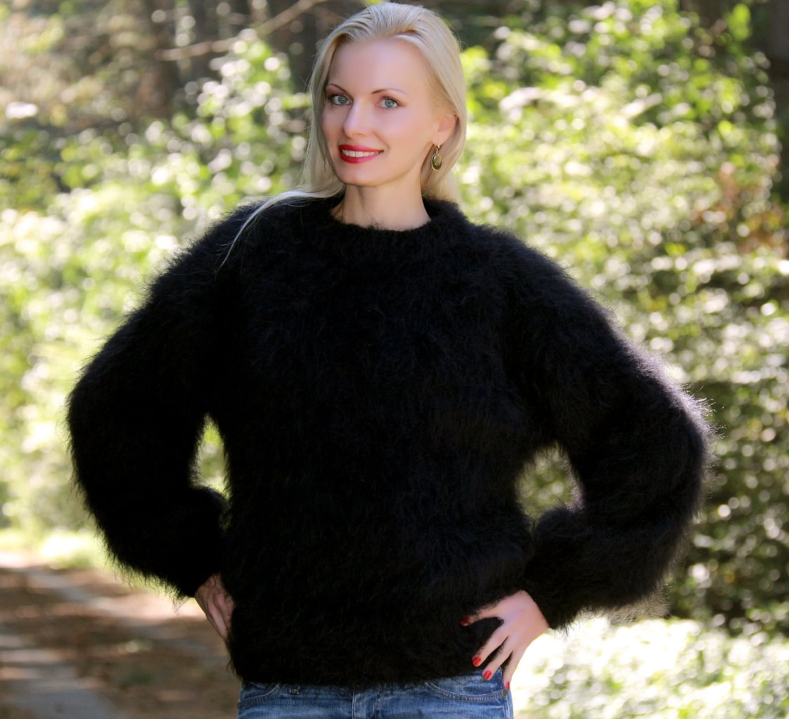 Fuzzy Crewneck Mohair Sweater Hand Knitted Fluffy Pullover - Etsy
