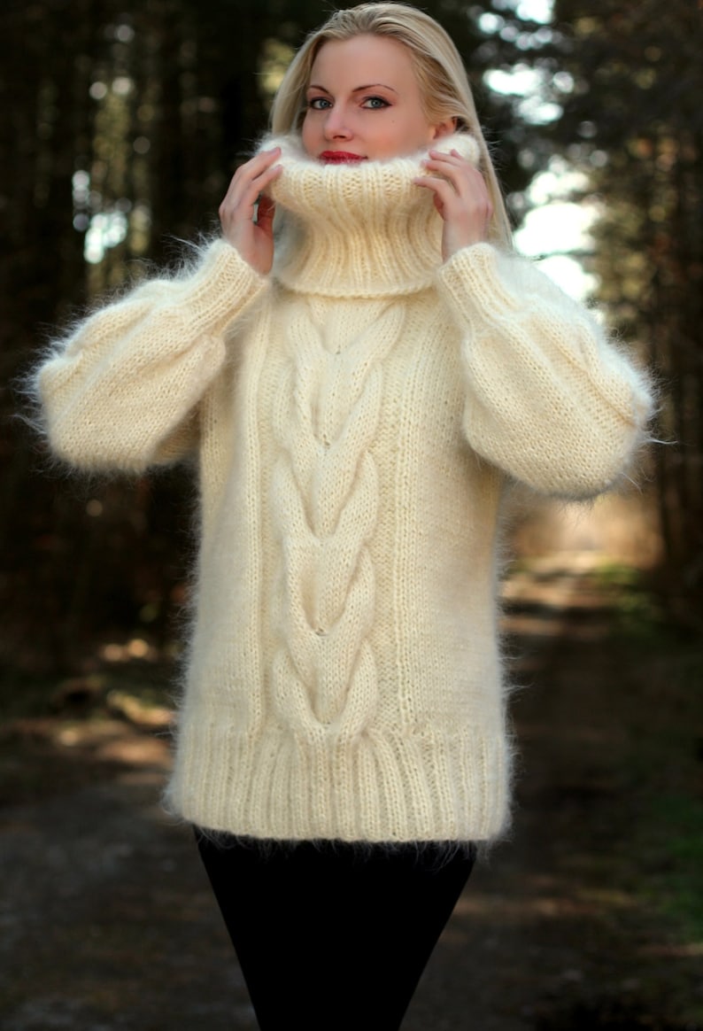 Made To Order Hand Knitted Mohair Sweater In Ivory Off White Etsy