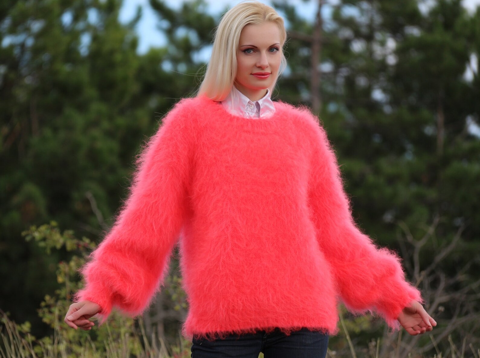 Fuzzy Crewneck Mohair Sweater Hand Knitted Fluffy Pullover - Etsy