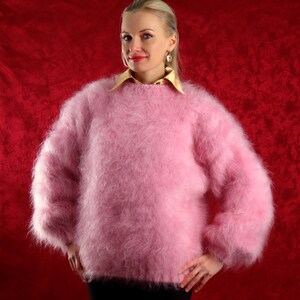 Fuzzy Crewneck Mohair Sweater Hand Knitted Fluffy Pullover Warm Jumper ...