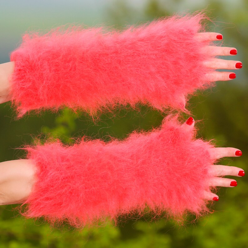 Hand Knit Mohair Gloves Fluffy Hand Warmers by Supertanya, Made to ...
