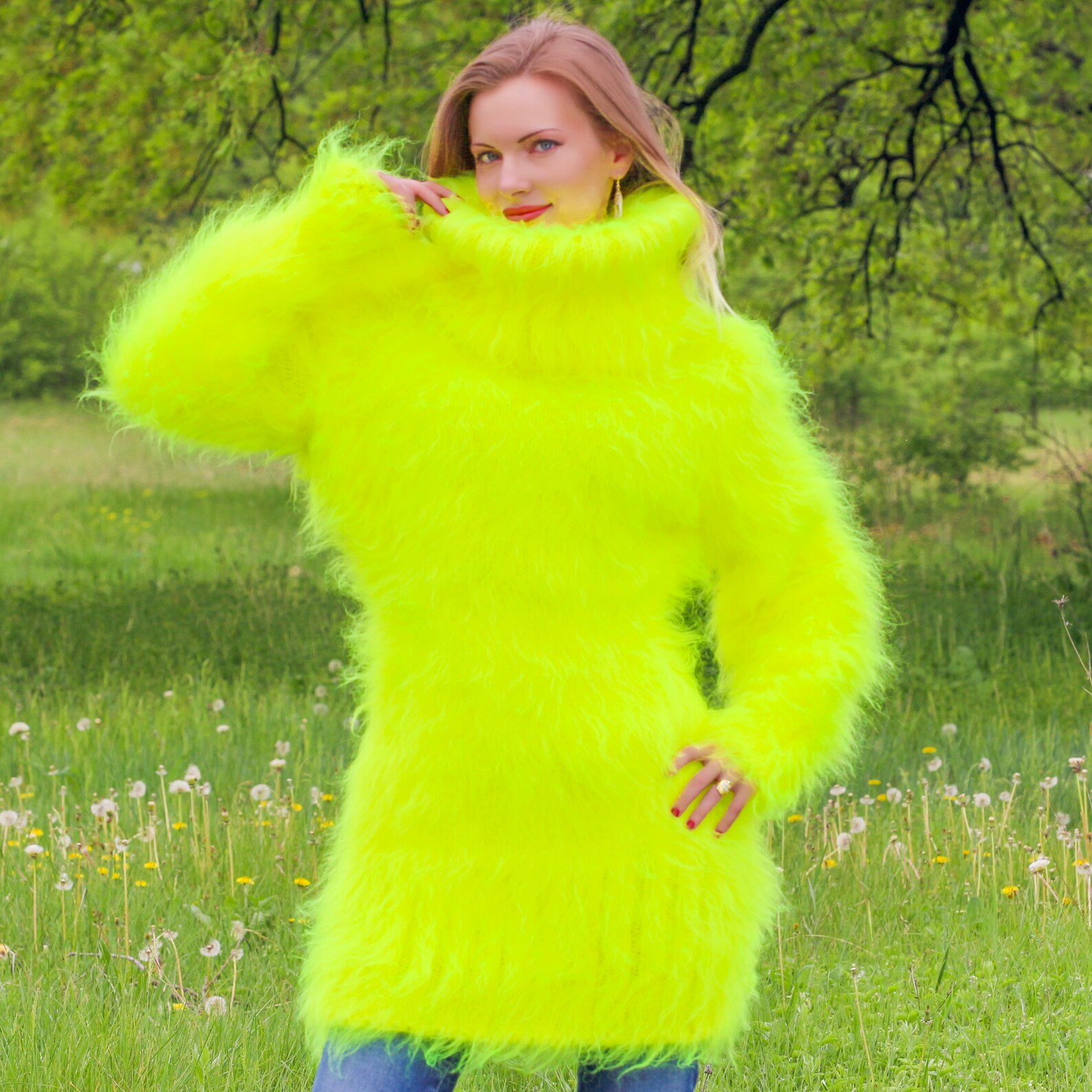 Thick Fuzzy Mohair Sweater Dress Hand Knitted Turtleneck Fuzzy ...