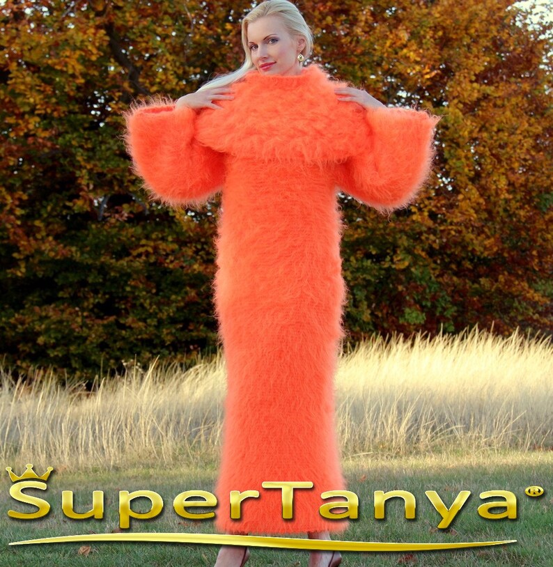 Fuzzy Orange Dress Made to Order Hand Knitted Mohair Dress With Cape ...