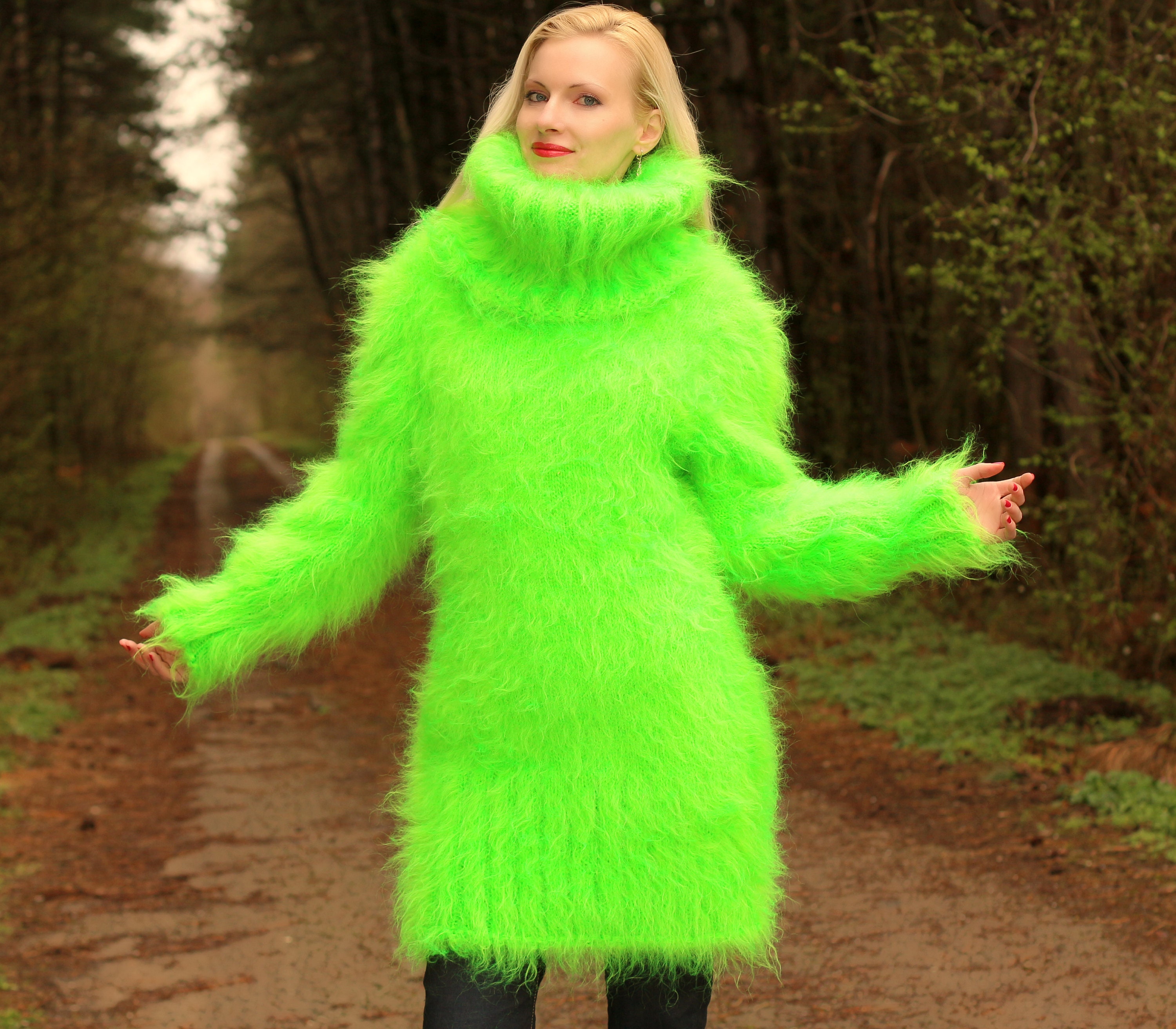 Thick Fuzzy Mohair Sweater Dress Hand Knitted Turtleneck Fuzzy ...