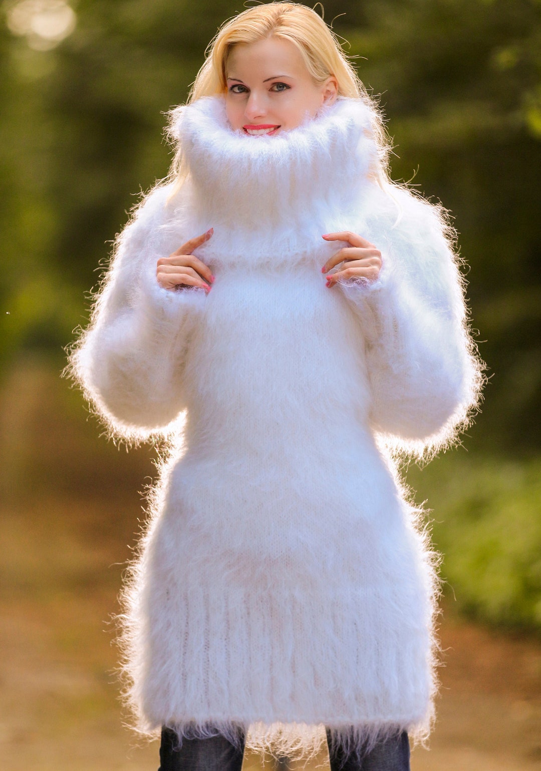 Thick Fuzzy Mohair Sweater Dress Hand Knitted Turtleneck Fuzzy ...