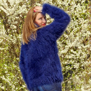 Blue Thick Fuzzy Mohair Sweater Handmade Pullover Supertanya Ready to ...