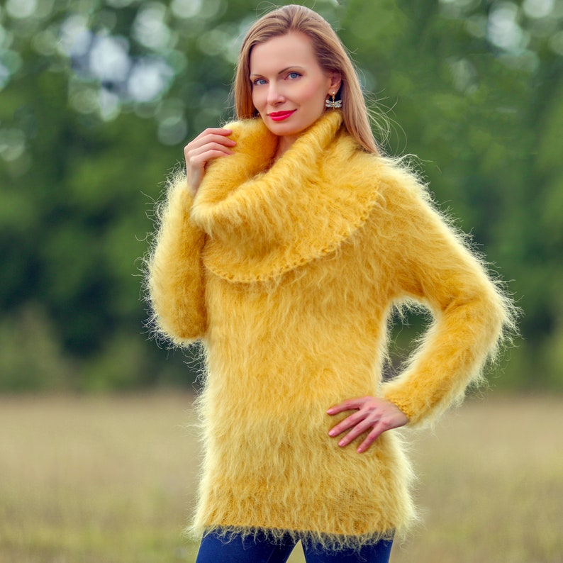 Fuzzy Cowlneck Sweater Hand Knitted Fluffy Jumper Designed by ...