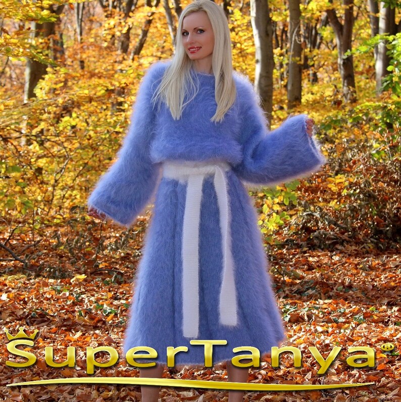 Fuzzy Long Mohair Dress in Light Blue and White by Supertanya - Etsy