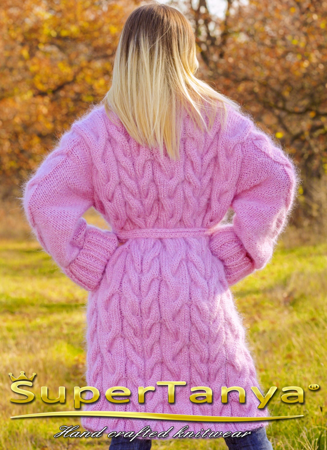 Long Cable Knit Mohair Cardigan Coat Fuzzy Wrap Sweater by Supertanya ...