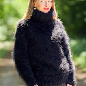 Black Fuzzy Light Mohair Sweater Supertanya Handmade Luxurious Pullover ...