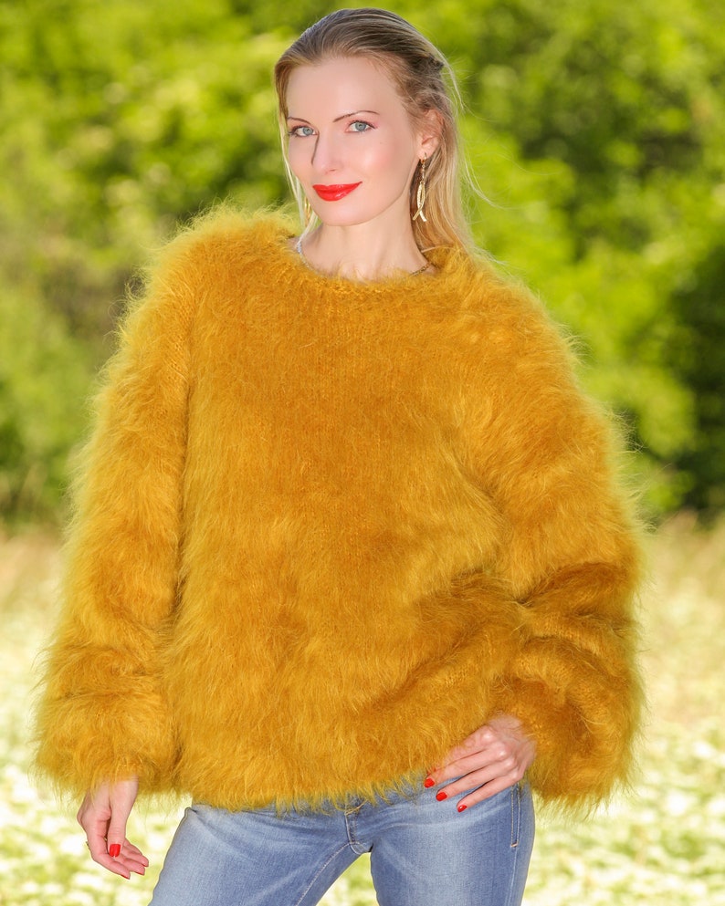 Fuzzy Crewneck Mohair Sweater Hand Knitted Fluffy Pullover - Etsy