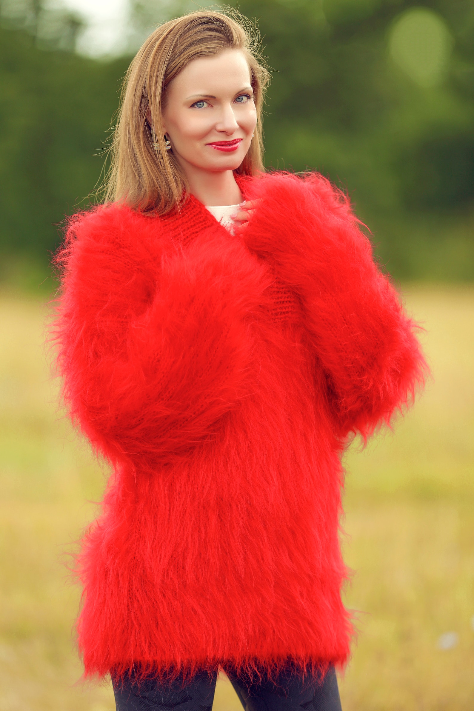 Supertanyа Fuzzy Red Mohair Sweater Thick Fuzzy Mohair - Etsy