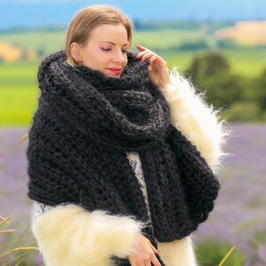 Black Extra Long Fuzzy Mohair Scarf Handmade Fuzzy Shawl READY TO SHIP ...