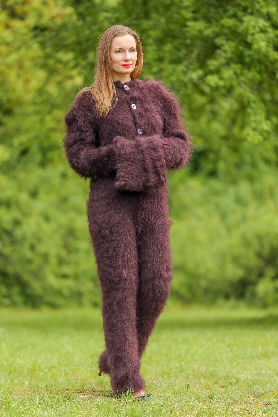 Ready to Ship Fuzzy Catsuit Brown Mohair Bodysuit by Supertanya, Sizе L ...