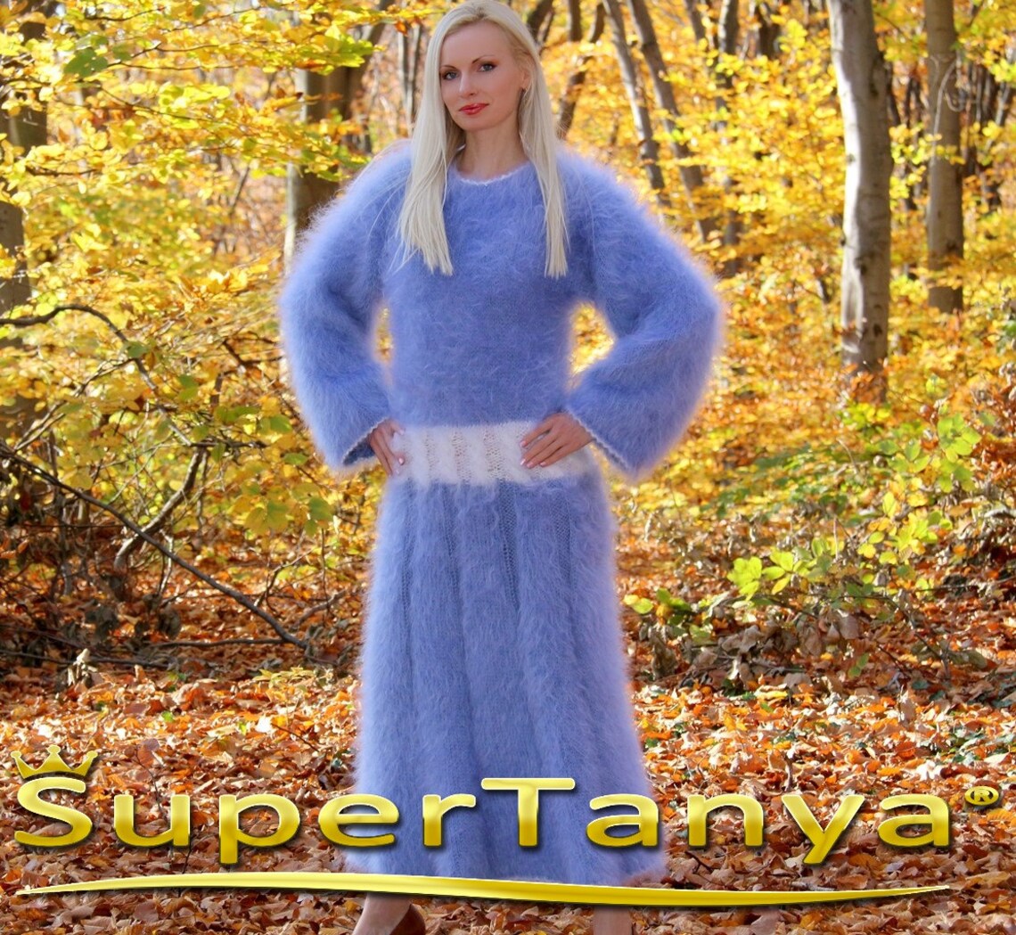 Fuzzy Long Mohair Dress in Light Blue and White by Supertanya - Etsy