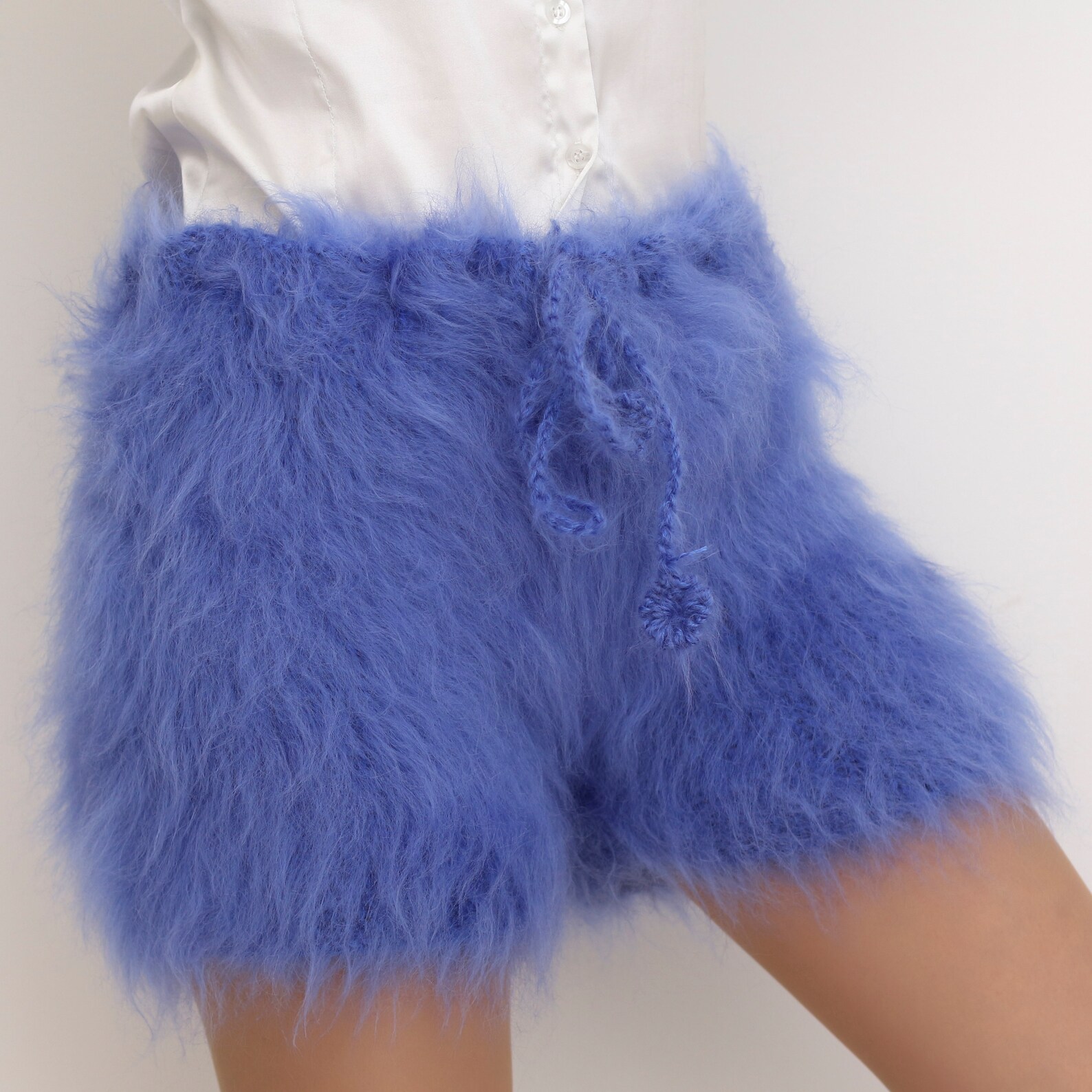 Fuzzy Blue Mohair Shorts Fluffy Short Pants by Supertanya - Ready to ...