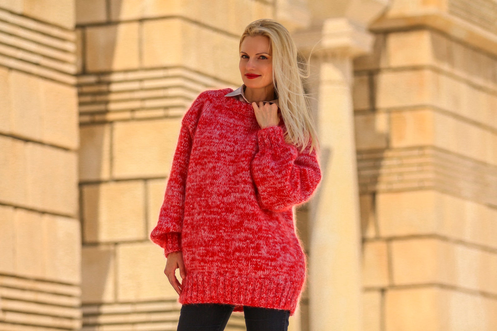 Crewneck Mohair Sweater Fuzzy Jumper Hand Knitted Fluffy | Etsy