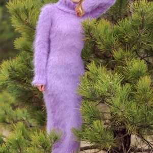 Purple Long Mohair Dress Fuzzy Lavender Dress Supertanya - Ready to ...
