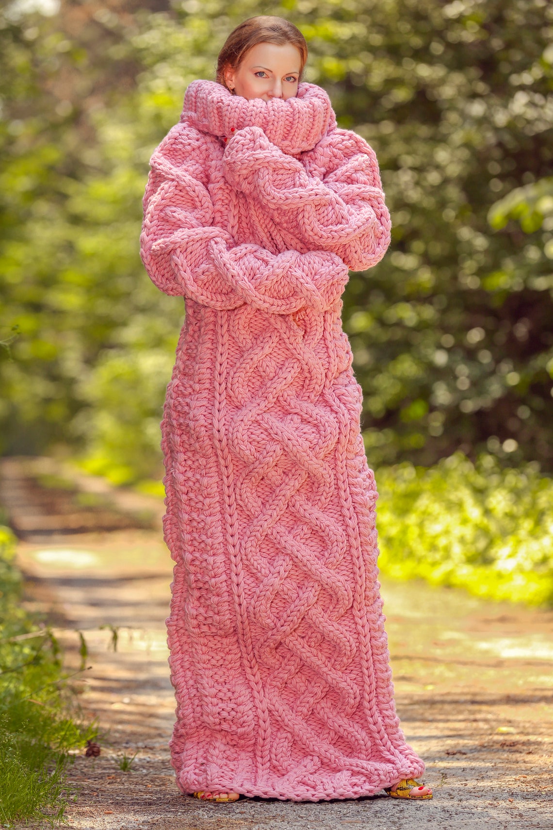 Мega Thick Cable Wool Dress Pink Handgestrickte Dress Extra | Etsy