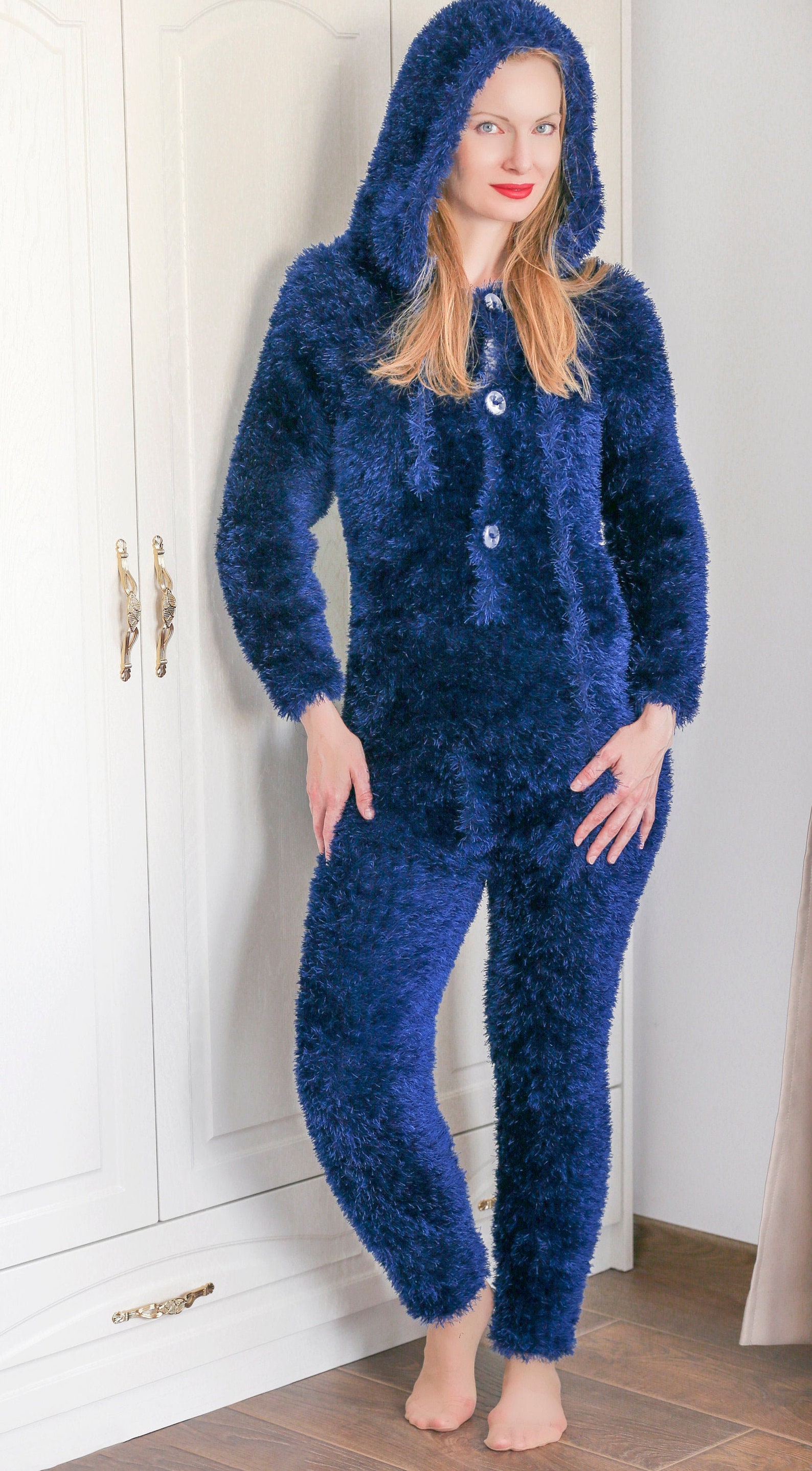 Fluffy Catsuit Pajama With Hood Decofur Hand Knitted Bodysuit Hand ...