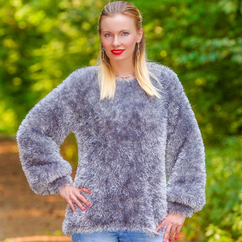 Fuzzy soft sweater fluffy elegant pullover eyelash yarn | Etsy