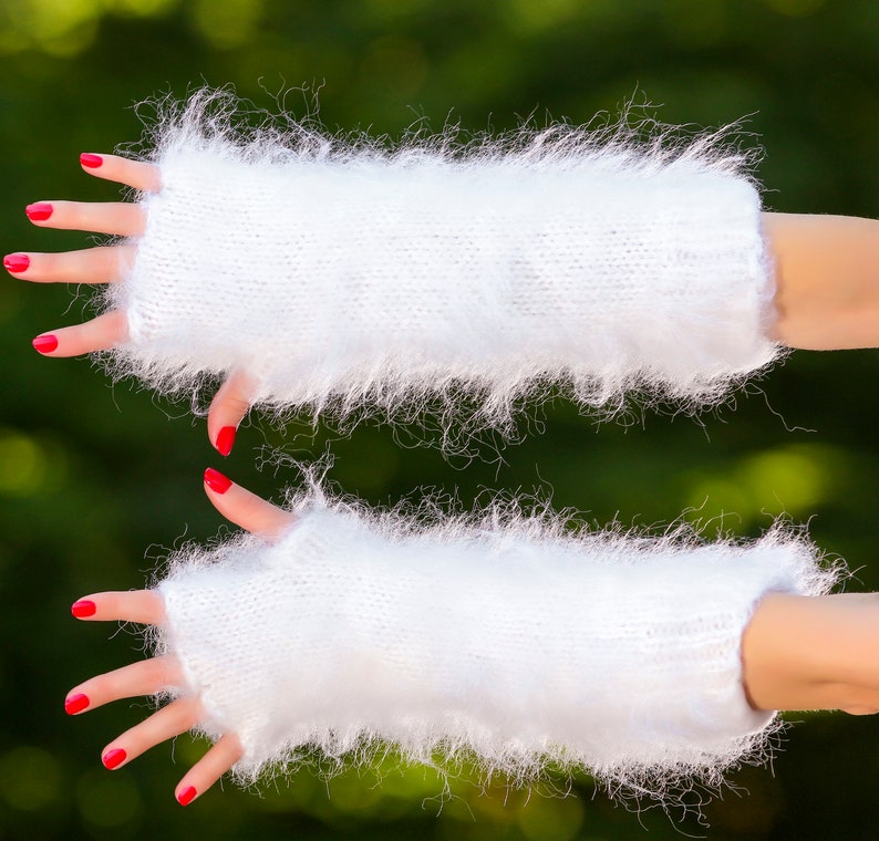 Supertanya Fingerless Fuzzy Mohair Gloves Fluffy Hand Warmers - Etsy