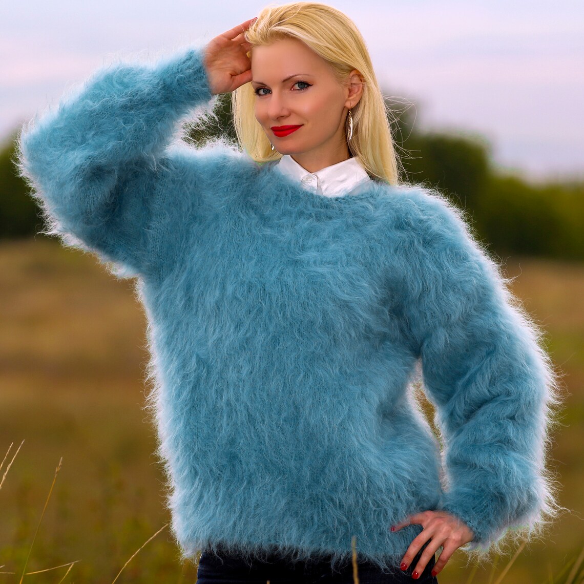 Fuzzy Crewneck Mohair Sweater Hand Knitted Fluffy Pullover - Etsy
