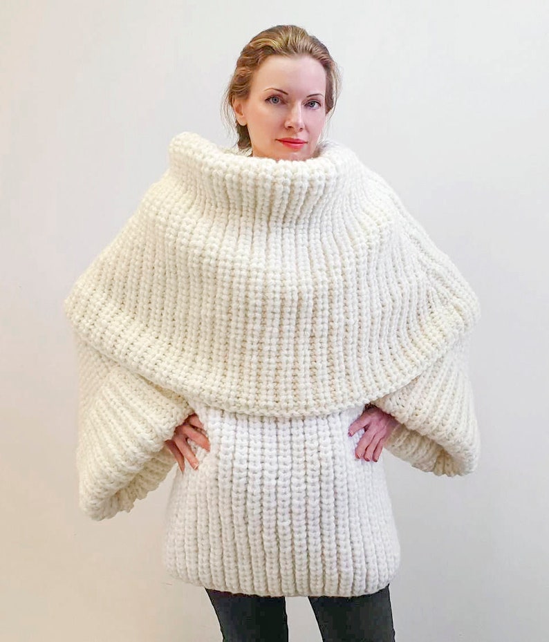 Huge Oversized Striped Wool Sweater Giant Cowlneck Sweater | Etsy