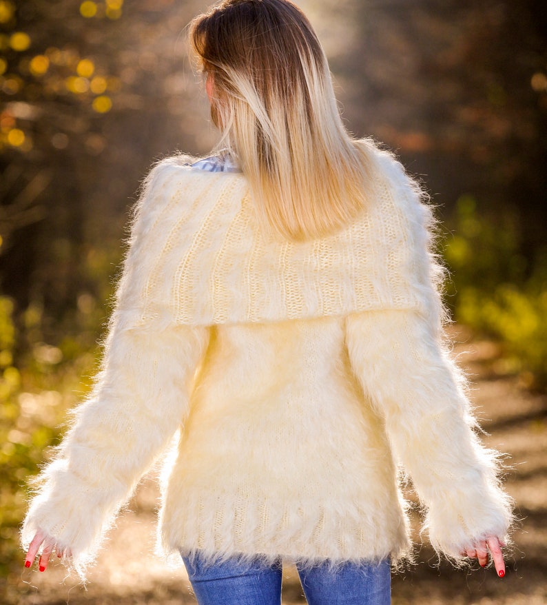 Fuzzy Cowlneck Sweater Hand Knitted Thick Fluffy Jumper Etsy