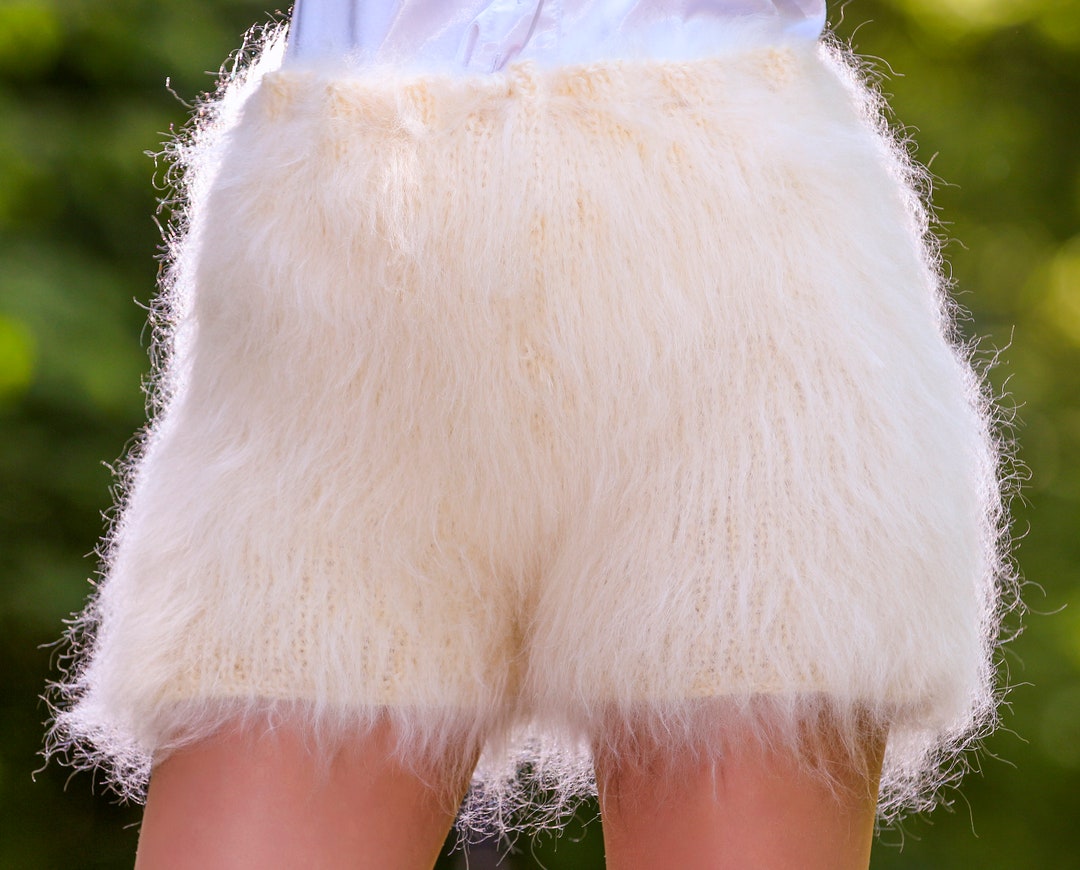 Fuzzy Ivory Mohair Shorts Fluffy Short Pants by Supertanya - Ready to ...