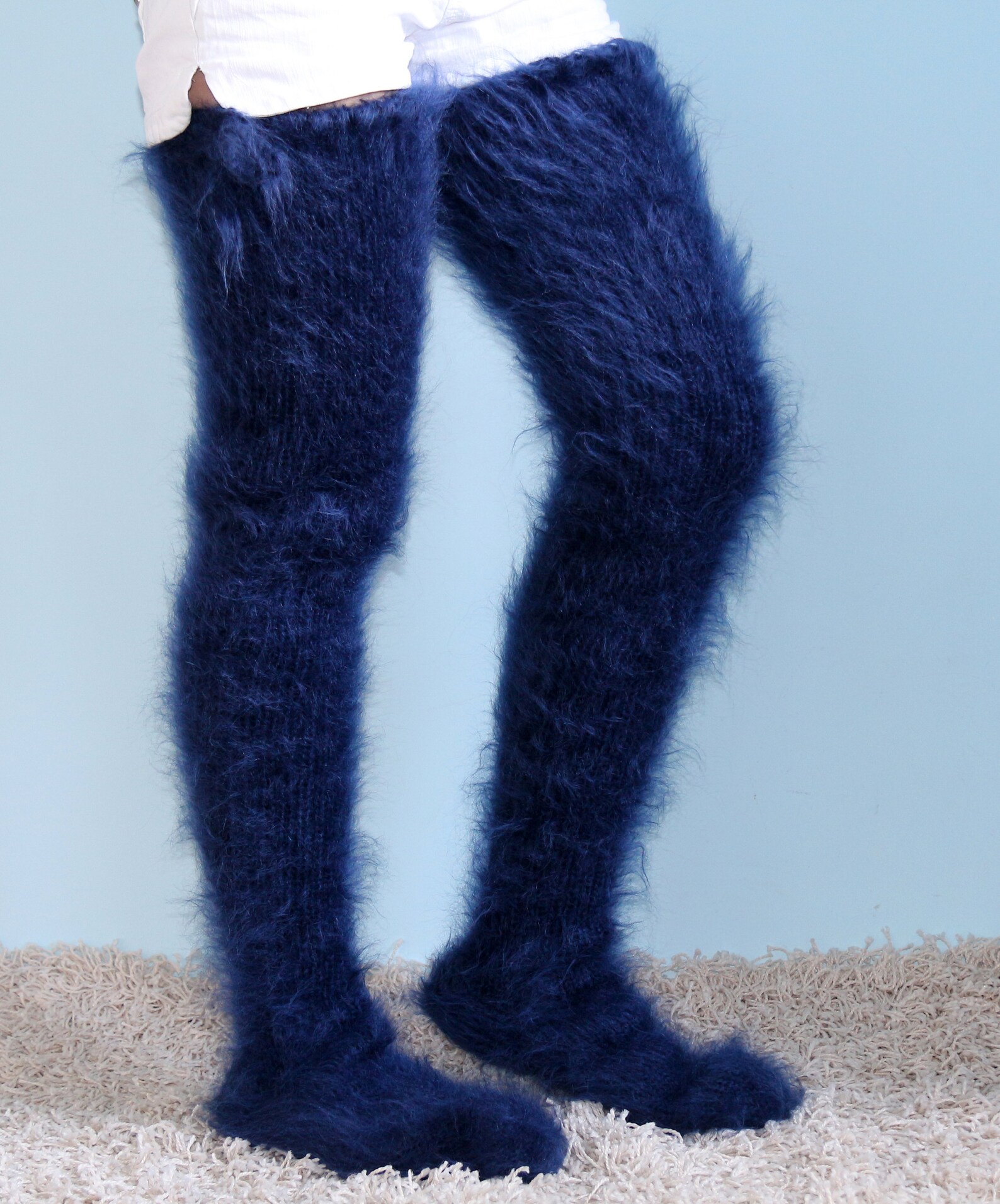 Long Mohair Socks Fuzzy Hand Knit Stockings Thick Fluffy Leg - Etsy