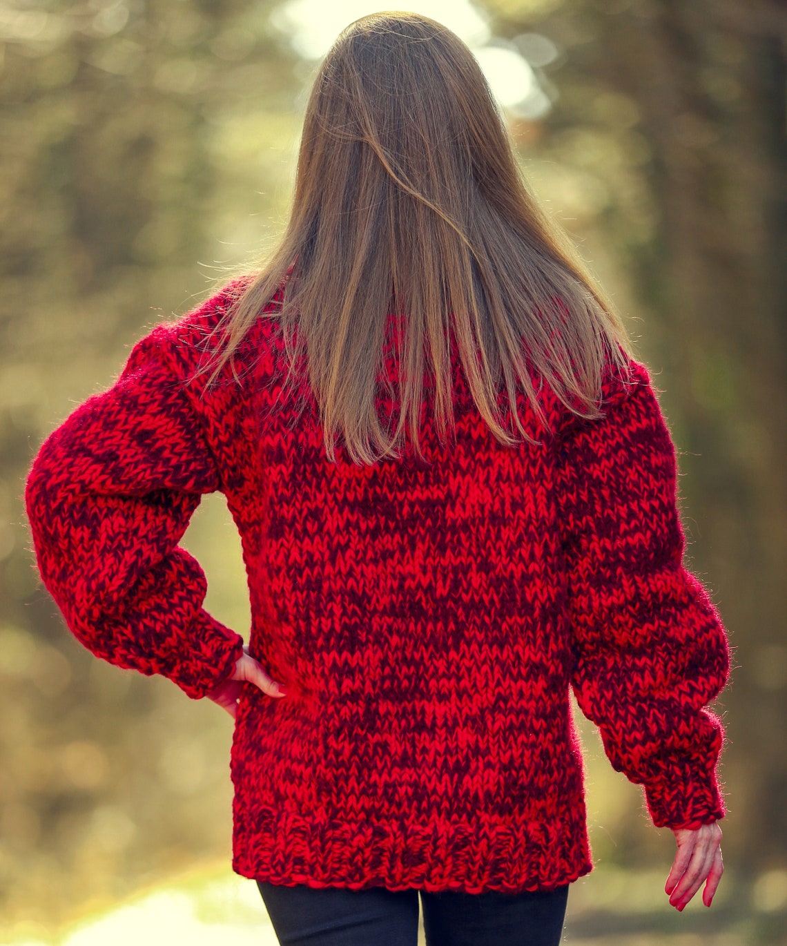 Thick Red Wool Sweater Hand Crafted Thick Turtleneck Pullover ...