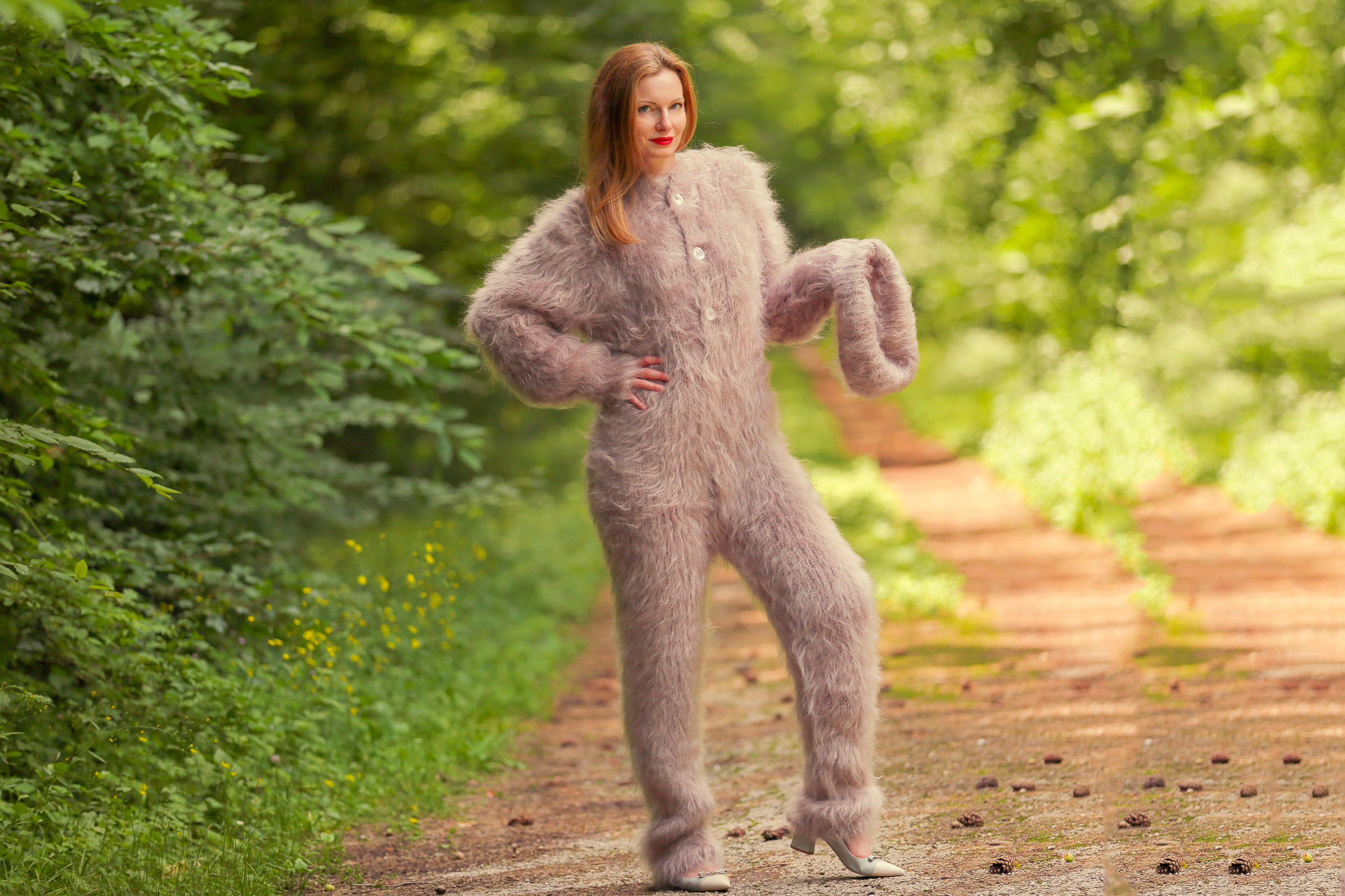 Thick Fuzzy Handmade Catsuit in Beige by Supertanya - Ready to Ship in ...