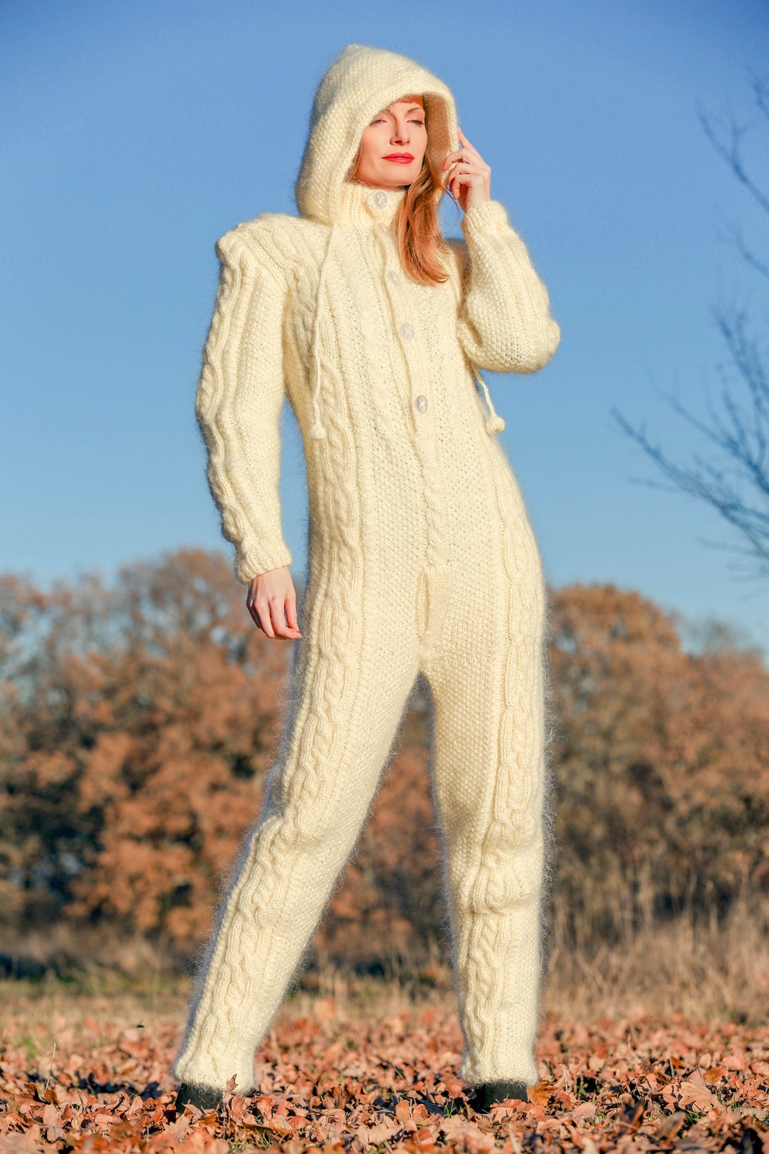 Supertanya Mohair Catsuit With Hood Ivory Fuzzy Wool Bodysuit, Ready to ...