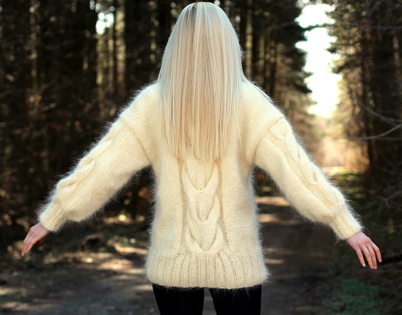Made To Order Hand Knitted Mohair Sweater In Ivory Off White Etsy