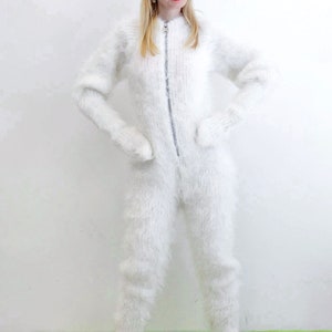 White Mohair Catsuit With Socks Mittens Separate Balaclava Fluffy ...