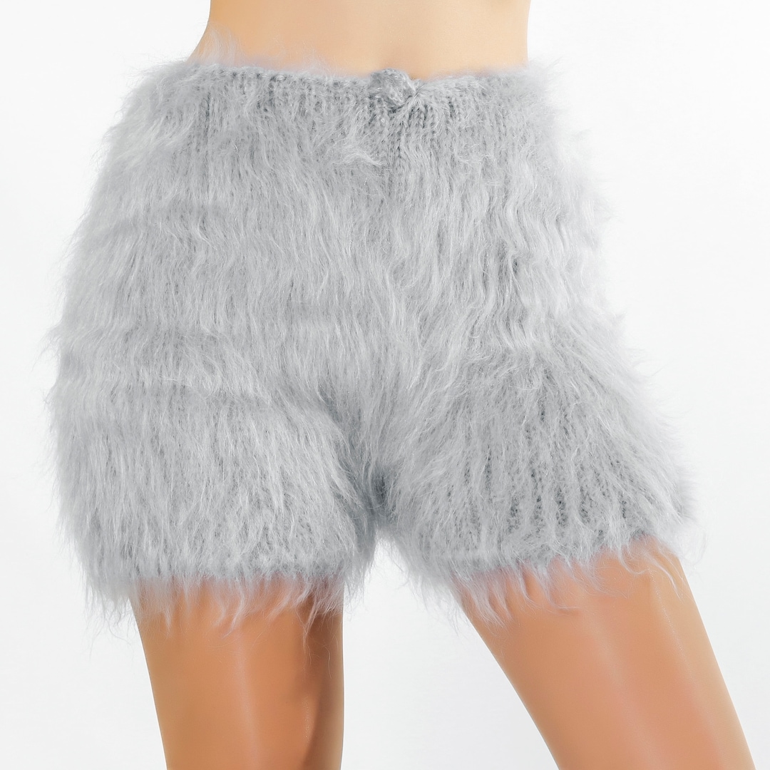 Fuzzy Gray Mohair Shorts Fluffy Short Pants by Supertanya - Ready to ...