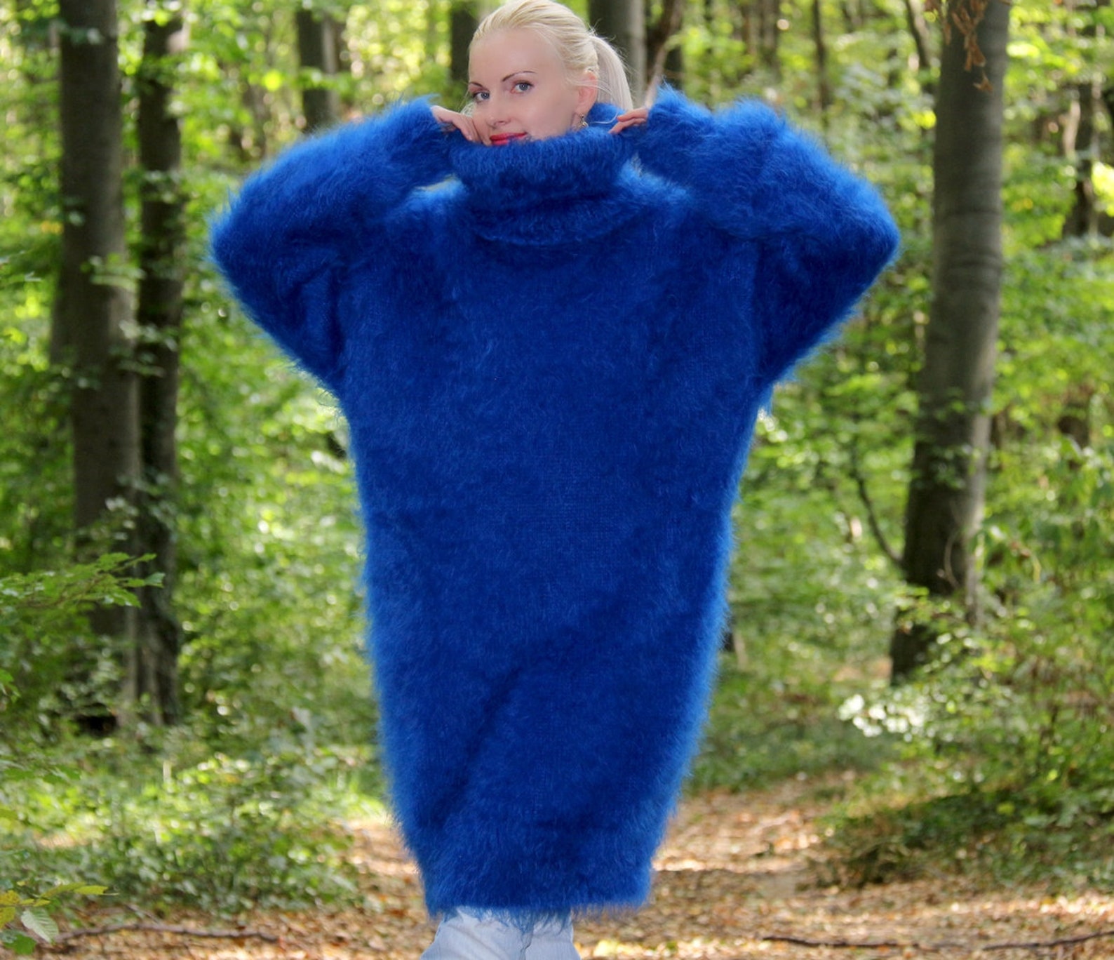 Dicker Fuzzy Long Mohair Sweater Handgestrickter Rollkragenpullover von ...