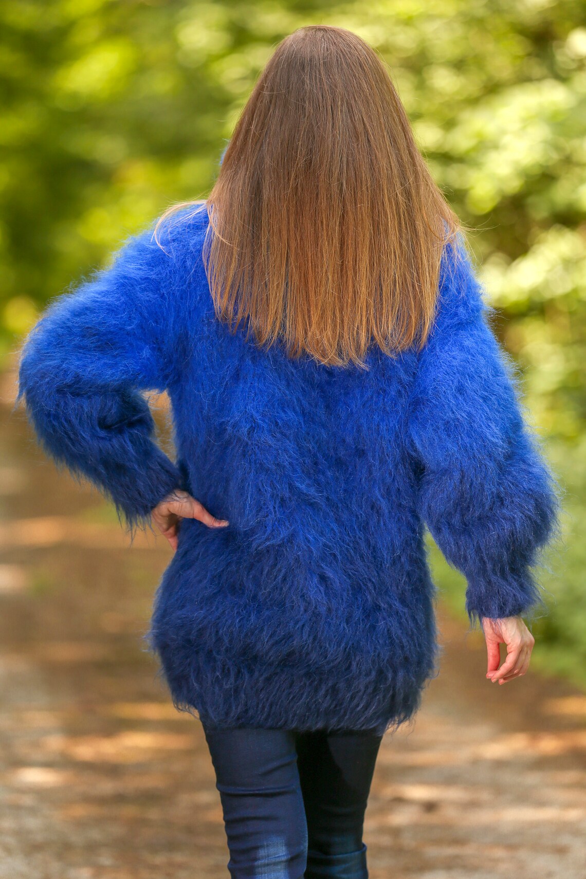 Blue Gradient Mohair Sweater Hand Knitted Fuzzy Thick Pullover ...