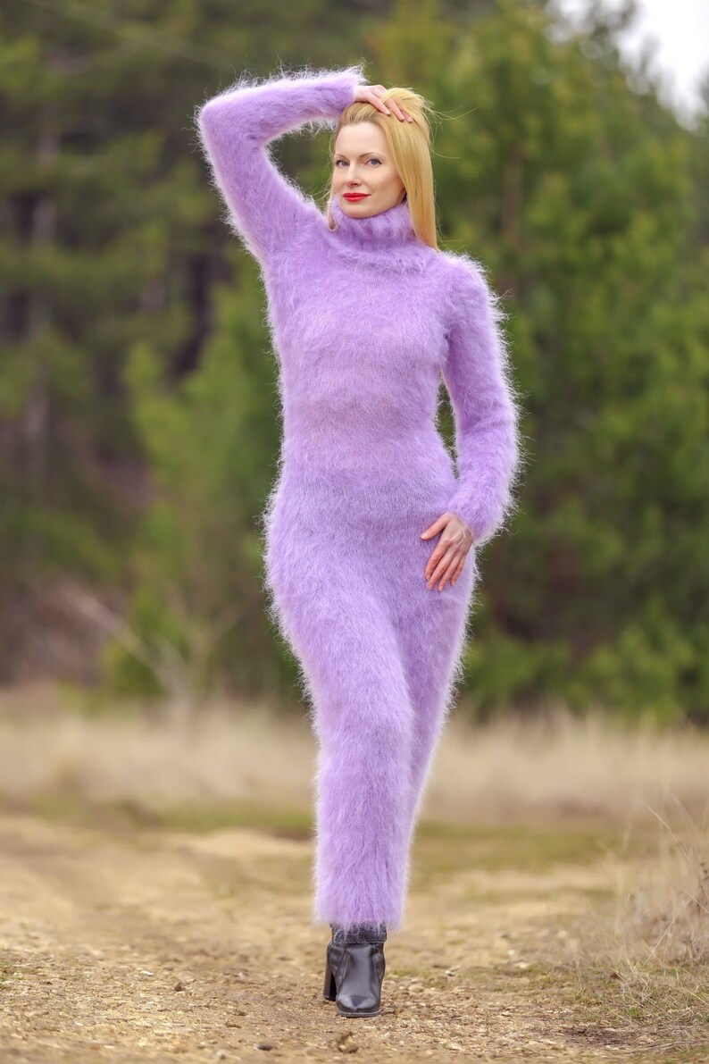 Purple Long Mohair Dress Fuzzy Lavender Dress Supertanya - Ready to ...