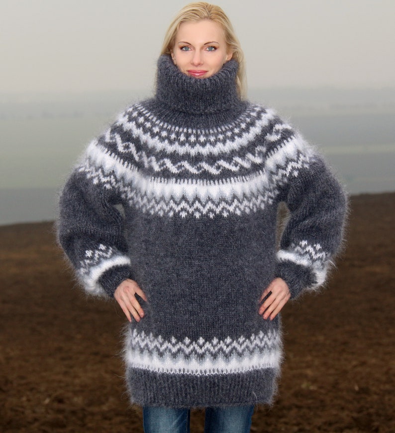 Icelandic turtleneck mohair sweater hand knitted fuzzy mohair | Etsy