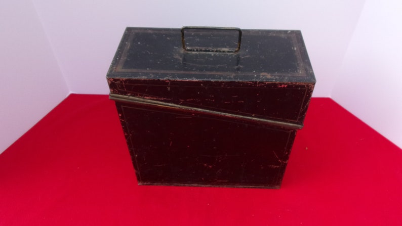 File Box Antique Metal Slim Storage Paperwork Organizer Vintage Black ...