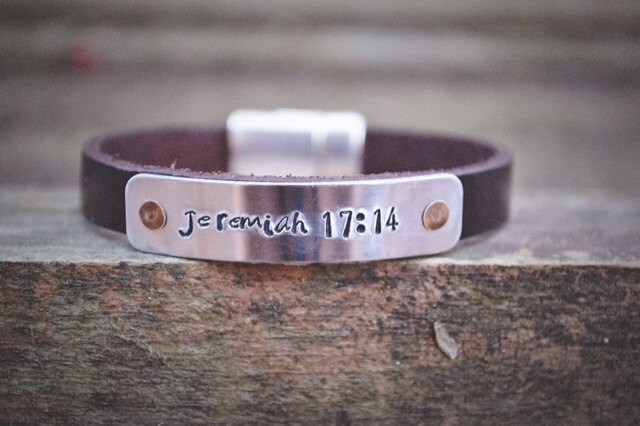 Leather Wrap Bracelet With Personalized Silver Metal Tag - Handstamped ...